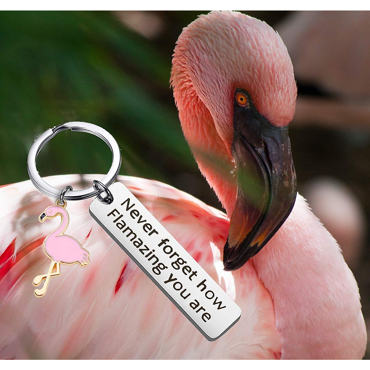Motivational Flamingo Keychain Never Forget How Flamazing You are Keychain Flamingo Lover Jewelry Gift for Family BFF Animal Lovers