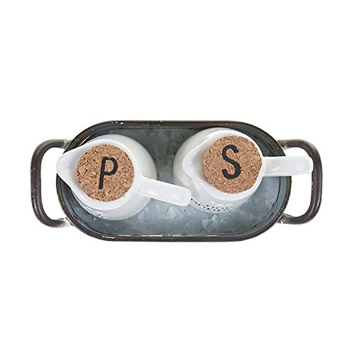 Mud Pie Farmhouse Inspired Ceramic Aluminum Salt and Pepper Caddy Set, One size, White