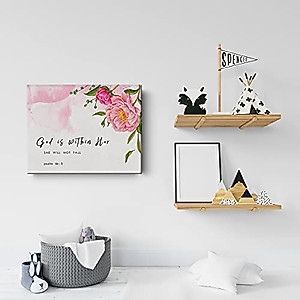 Bible Verse Canvas Print Decor God is Within Psalm 46:5 Wall Painting Flowers Posters Artwork Home Office Living Room Decoration 12”X15” (Framed)