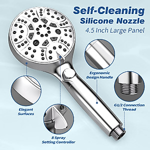 JONKEAN Handheld Water Softener Shower Head with Filter for Hard Water, Detachable Powerful Hand Held Shower Heads High Pressure, Pause Filtering Shower Head to Remove Chlorine and Fluoride (Chrome)
