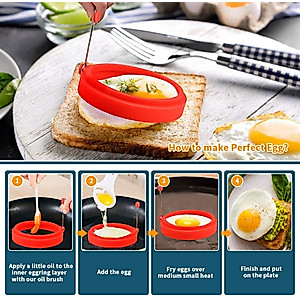 Egg Ring, Yubng Egg Cooking Rings, Round Pancake Mold, Silicone Ring for Eggs, 4 Pack Reusable Fried Egg Mold with an Oil Brush (multi-shapes)
