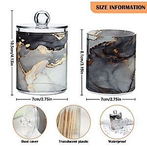 Gredecor 4 Pack Marble Decorative Apothecary Jars Marbled Blue and Golden Abstract Background Qtip Holder Organizer Clear Canister for Cotton Swabs Storage Acrylic Plastic Jar with Lids