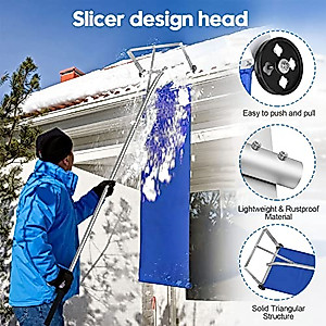 Snow Roof Rake 20FT, Roof Rake Snow Removal with 7 Section Pole, Snow Rake Aluminum Frame Head Nylon Slide Roof Rakes for Snow 3-inch Wheels, Suitable for House & Vehicle, Garage, Durable & Light
