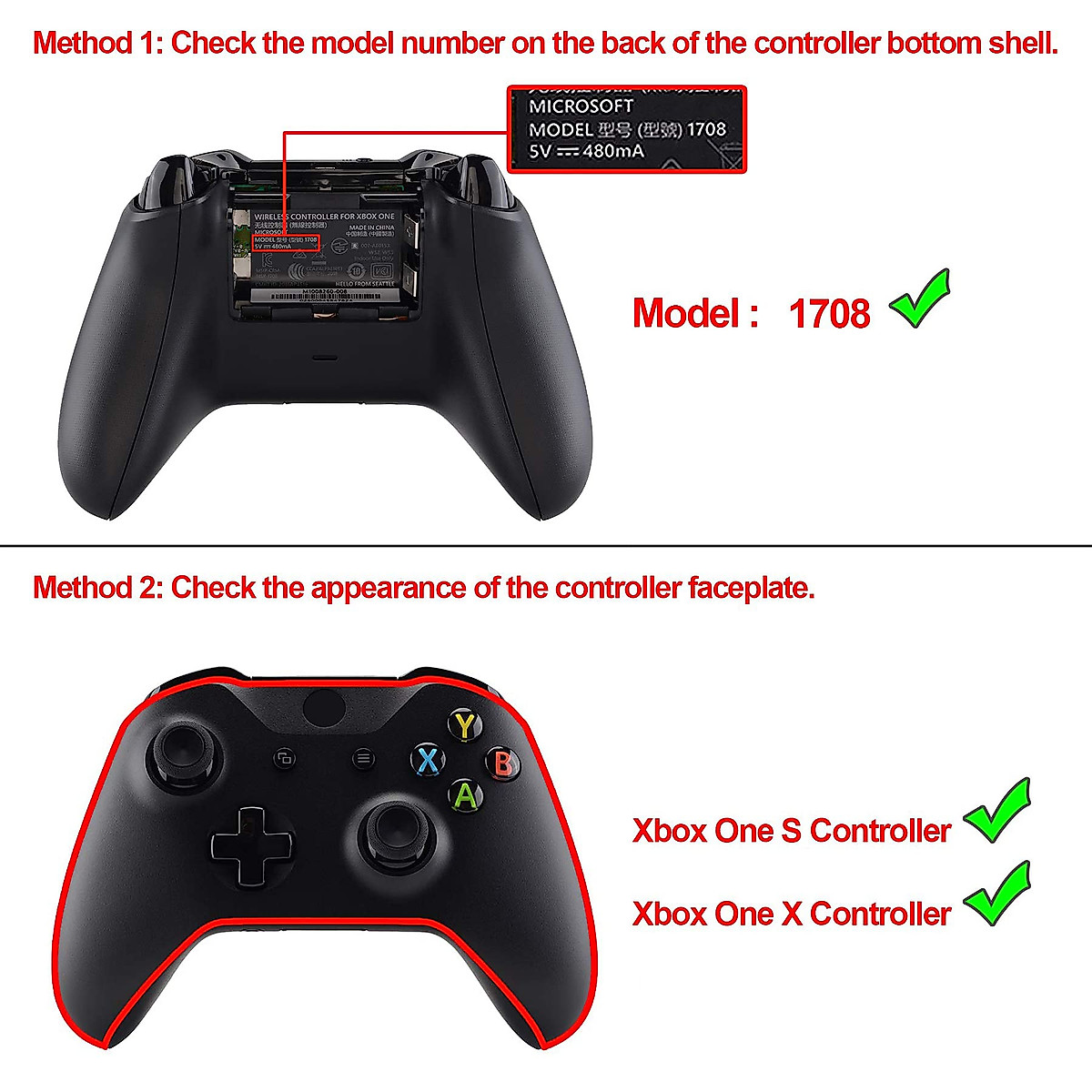eXtremeRate Multi-Colors Luminated Dpad Thumbsticks Start Back ABXY Action Buttons, Scarlet Red Classical Symbols Buttons DTFS (DTF 2.0) LED Kit for Xbox One S & X Controller - Controller Without