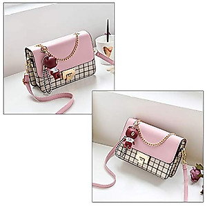 zhongningyifeng Crossbody Bag Shoulder Bag for Women Leather Small Purses Handbags Fashion With Chain Strap (plaid pink)