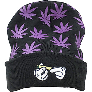Rolling-Hands Marijuana-Weed Embroidery Beanie-Hat Purple
