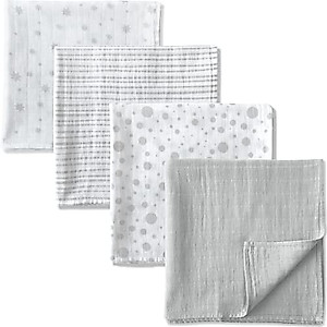 MOZAH Organic Muslin Swaddle Blankets - Baby Extra Large 47x47 inches - Baby Swaddle Blanket - Stars, Stripes, Dots, Grey - Unisex Muslin Blankets Girl or Boys