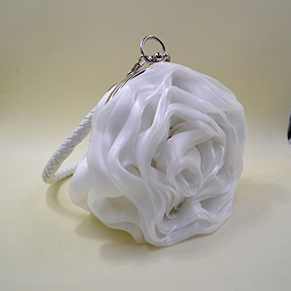 CLARA Women Rose Flower Clutch Purse Satin Handbag Wedding Evening Party Bag White