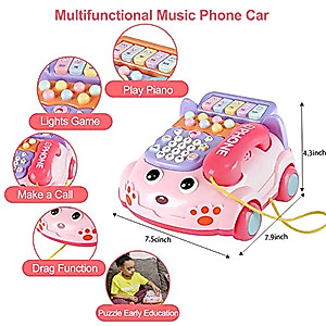 Baby Phone Toy,Baby Toy Phone Cartoon Baby Piano Music Light Toy Children Pretend Phone, Kids Cell Phone Girl with Light Parent-Child Interactive Toy Gift Game Boy Girl Early Education Gift Pink