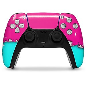 WraptorSkinz Skin Wrap compatible with Sony PS5 DualSense Controller Ripped Colors Hot Pink Neon Teal (CONTROLLER NOT INCLUDED)