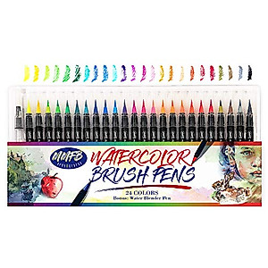 Real Brush Pens Set - 24 Colors Pack Flexible Brush Tip w/ Bonus Color Blender & Drawing Pad - Instant Coloring Drawing Painting Calligraphy Writing Sfumato Ombre - Writes Great On Regular Papers