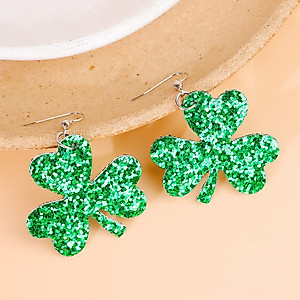 St Patricks Day Earrings for Women Sparkling Shamrock Dangle Earrings Trendy Green Shamrock Drop Earrings for Teen Girls Lightweight Irish Festival Earrings Jewelry Gifts(Leather)