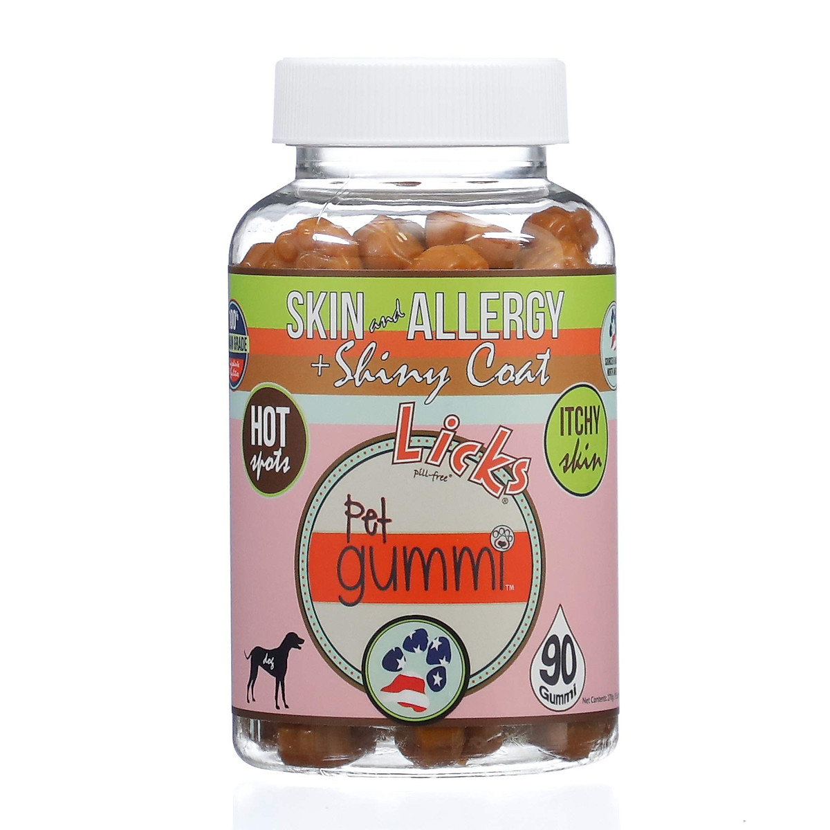 Licks Pill Free Dog Skin and Allergy Gummies - Omega 3 Dog Allergy Relief - Dog Vitamins & Supplements for Itch Relief - Turmeric Supplement for Dog Skin - Dog Vitamin Gummies - 90 Gummies