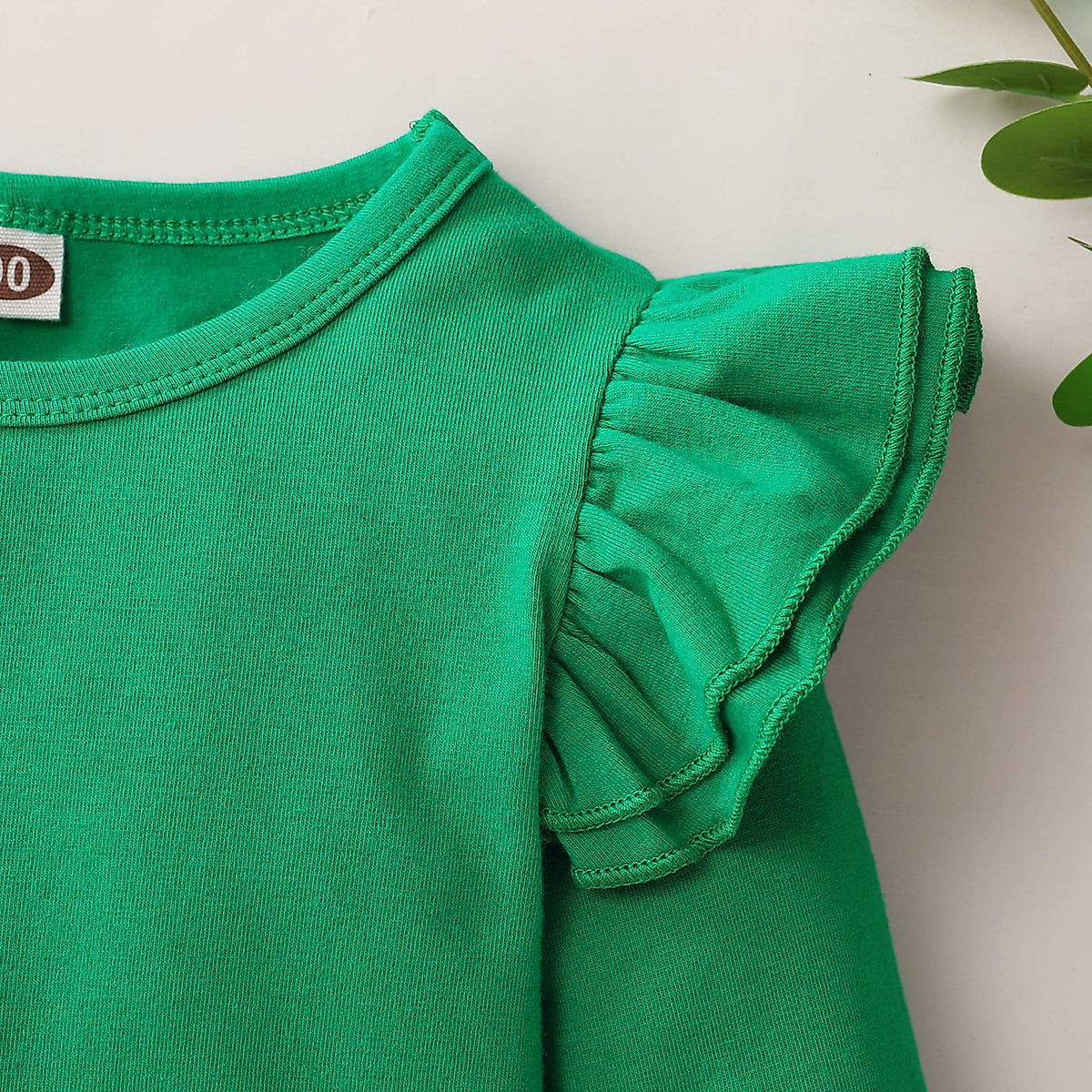 LYSMuch Toddler Baby Girls Long Sleeve Ruffle T Shirt Kids Casual Plain Solid Top Blouse T-Shirt Undershirt (Green,3-4T)