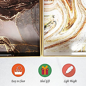 Leemxiiny Black Marbling Decorative Tray with Handles, Morden Plastic Rectangular Serving Tray for Coffee Table Bathroom, Ottoman, Home Decor, 15.7"* 10.2"* 1.38"