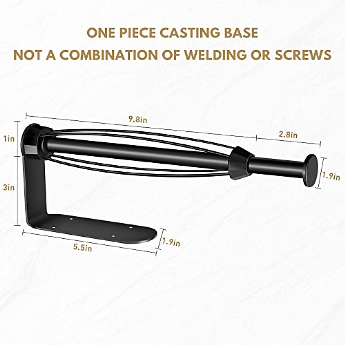 SOAMOEU Paper Towel Holder Under Cabinet, Single Hand Operable Paper Towel Holder Wall Mount with Damping Effect, Self-Adhesive or Drilling for Kitchen, Bathroom (Black)