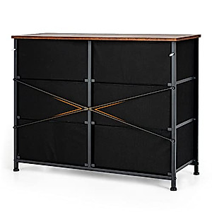 Giantex 6 Drawer Dresser for Bedroom, Chest of Drawers with Wood Top, Sturdy Steel Frame, Anti-toppling Kit, Retro Storage Cabinet with Removable Drawers for Living Room, Closet, Nursery