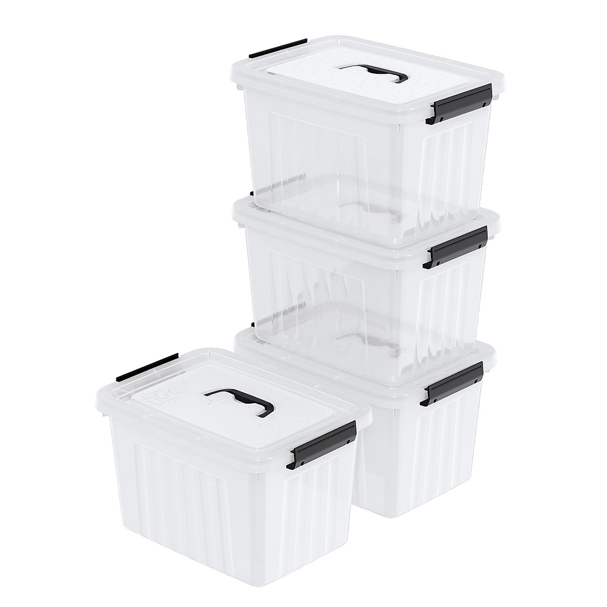 Julyeen 18 L Plastic Storage Bins with latching Lids and Handles, 4 Packs Clear Stackable Container Boxes for Home, Office