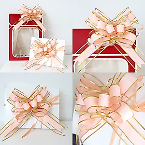 10 Pcs 6" Large, Wedding Pull Bow Organza Striped Ribbon String, Pull Bows, String Bows, Basket Pull Bows, Wedding Party Bridal Giftwrap Wrapping Bows -Pink