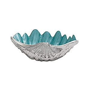 Deco 79 Metal Sea Life Shell Serving Bowl with Enamel Interior, 12" x 9" x 3", Silver