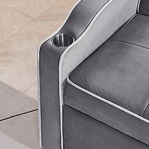 Convertible Futon Couch with USB Ports,Velvet Pull Out Sleeper Sofa Bed with Cup Holders and Pockets,3 in 1 Modern Loveseat with Adjustable Backrest,Small Love Seat for Living Room,Office,Grey