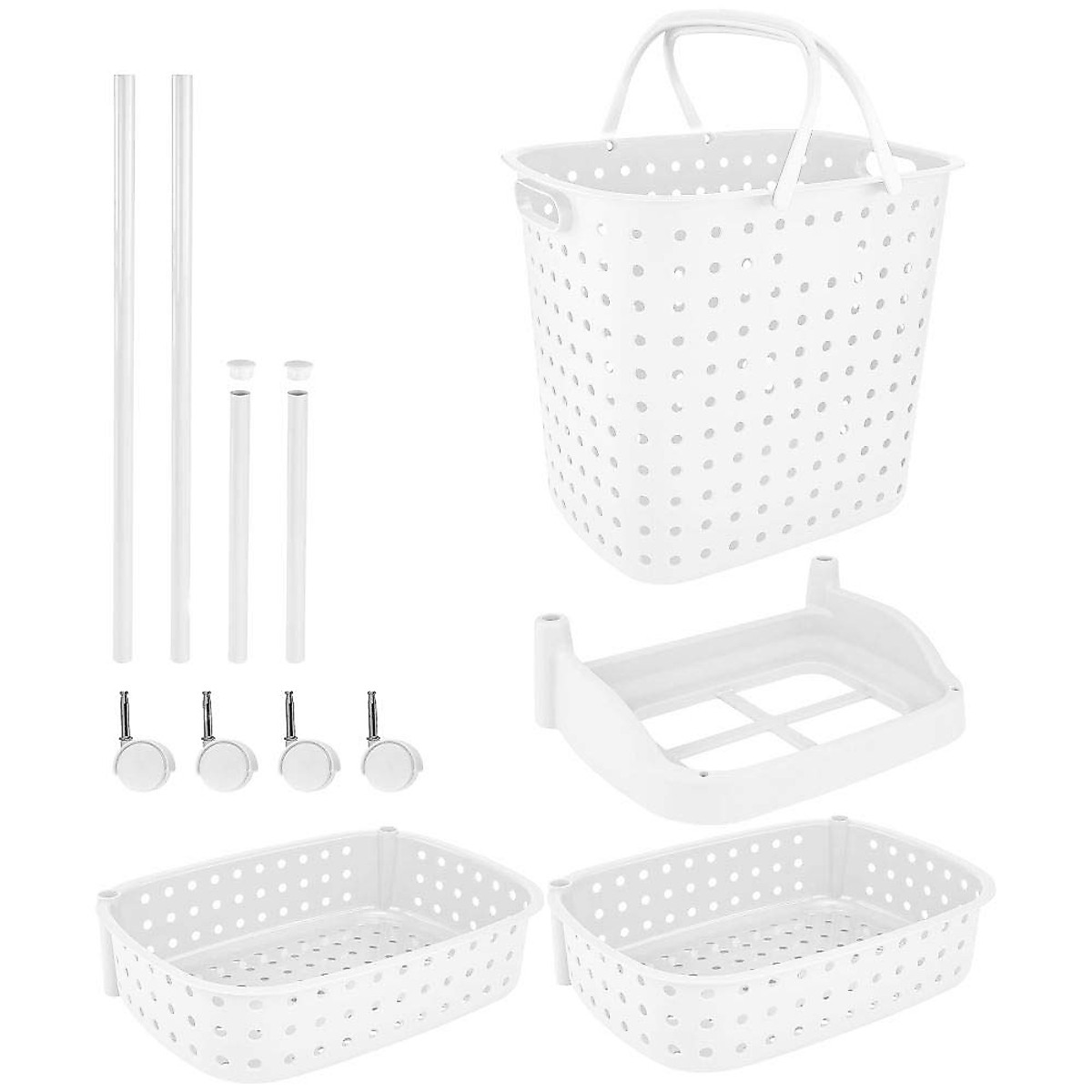 3 Tier Rolling Laundry Basket W Shelves Storage Organizer for Clothes Detergent Great for Bathroom Kitchen Laundry Room White