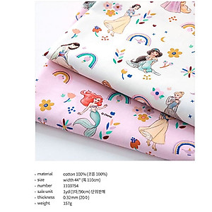 Premium Quality Disney Cotton Fabric Princess Character Fabric by The Yard 44" Wide (Rainbow Princess(Ivory))