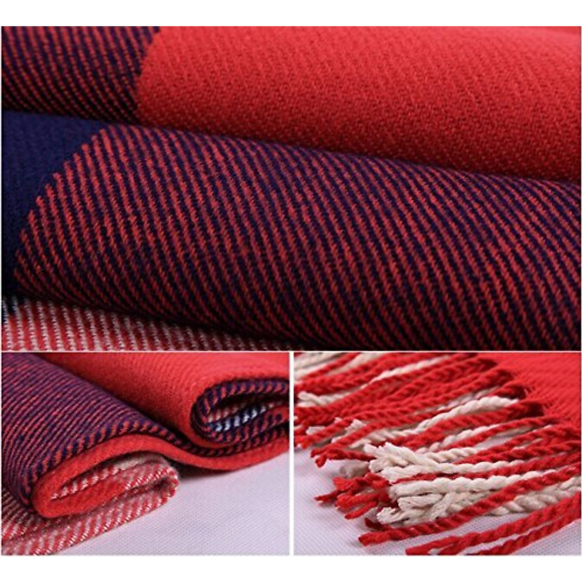 Wander Agio Women's Fashion Long Shawl Big Grid Winter Warm Lattice Large Scarf Orange Red Winter