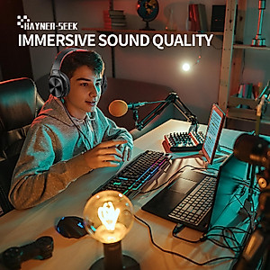 Hayner-Seek Studio Headphones with Microphone Over Ear Stereo Monitoring Closed Headphones for PC, Phone, Chatting, Music, DJ, Podcast (Classical Black-Red)