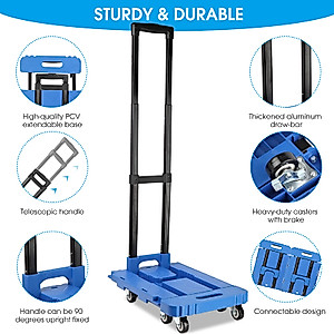 Nefish Hand Truck Foldable with 6 Wheels, Push Cart Dolly for Moving Heavy Duty 330 Lbs Capacity, Upgraded Connectable Design, Portable Folding Luggage Cart Lightweight & Compact /2 Bungee Cords