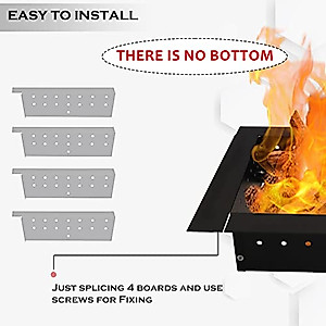 Square Fire Pit Insert Ring Liner, Outdoor Heavy Duty 2.0mm Steel, 24 Inch Inside Diameter, 32 Inch Outside Diameter, for Outdoor Wood Burning Fireplace Camping and Bonfire