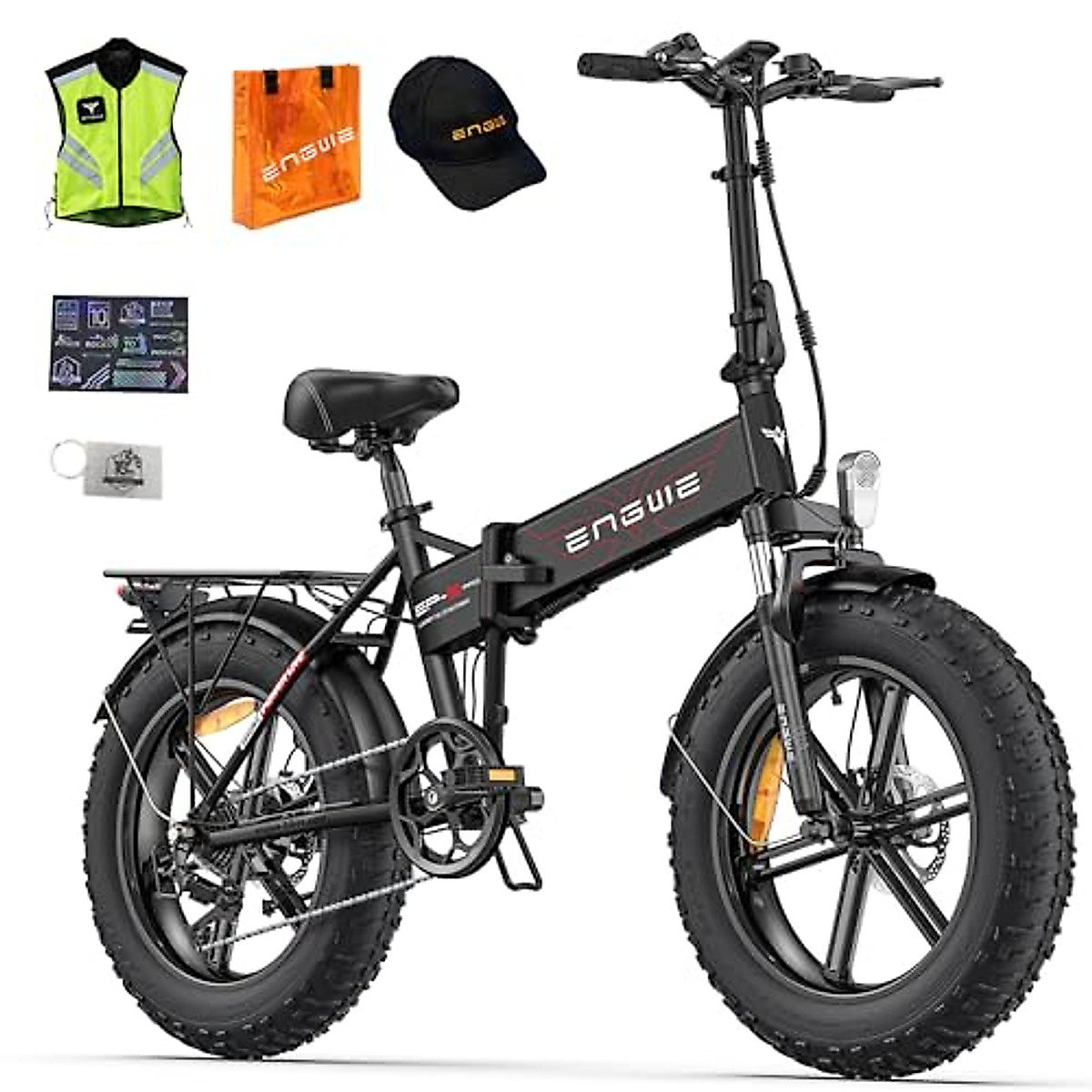 Bluehut ENGWE EP-2-PRO Folding Electric Bike for Adults 750W 25MPH 4h Fast Charge 48V 13AH Removable Battery with 20"*4.0" Fat Tire 7 Speeds Ebikes for Commuting, Off Road, Black (US Warehouse)