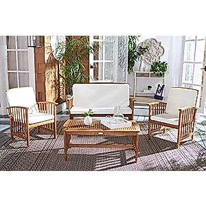 SAFAVIEH Outdoor Collection Rocklin Natural/ Beige 4-Piece Conversation Patio Set with Cushions
