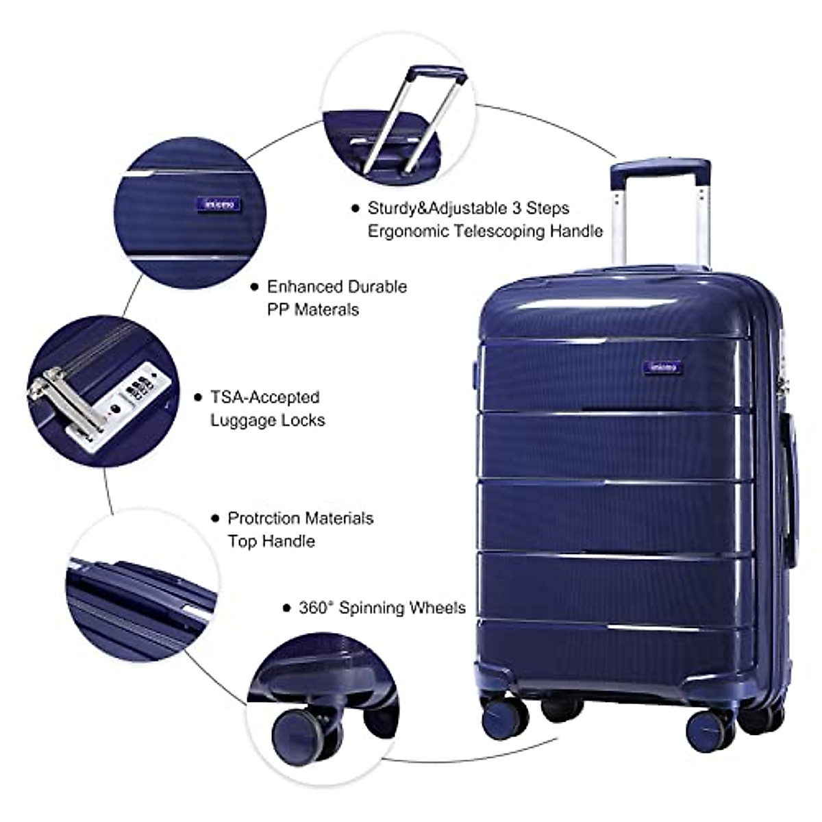 Joyway Luggage Sets,3 Piece Suitcase Set Carry On Luggage with Spinner Wheels,Hardside PP Durable Luggage with TSA Lock(Blue, 11 piece set)…