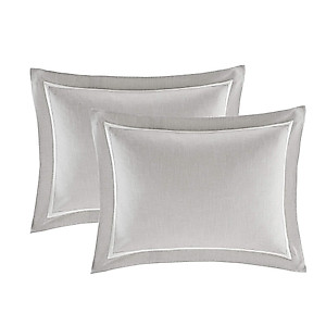 Madison Park Signature Cozy Comforter Set - All Season Bedding Combo Filled Insert and Removable Duvet Cover, Shams, Decorative Pillows, Damask Natural King(110"x96") 10 Piece