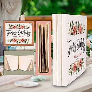 Personalized Wedding Guestbook w/Bride and Groom Name & Text & Date - 8 Floral Design 9"x7" Inches - Customized Hardcover Canvas Guest Book Registry Sign-in Gifts, Custom Large Signing Books Gift C1