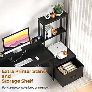 GreenForest 70 in L Shaped Desk with Drawers and Printer Stand and 47 in Computer Desk with USB Charging Port and Power Outlet