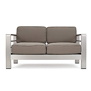 Christopher Knight Home Cape Coral Outdoor Chat Set with Fire Table, 5-Pcs Set, Khaki / Dark Grey