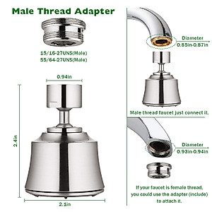 Brushed Nickel Kitchen Sink Side Sprayer Replacement + Brushed Nickel Kitchen Sink Faucet Head with 2 Ball Joint, 4 Spray Models