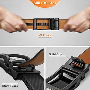 BULLIANT Men Belt, Ratchet Click Sliding Leather Belt for Gift Men 1 3/8,Cut for Fit(Black,32"-38" Waist Adjustable)