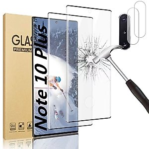 [2+2 Pack] Galaxy Note 10 Screen Protector, Camera Protector, 9H Tempered Glass Scratch Resistant, Ultrasonic Fingerprint Support, 3D HD Curved, for Samsung Galaxy Note 10 (6.3 Inch)