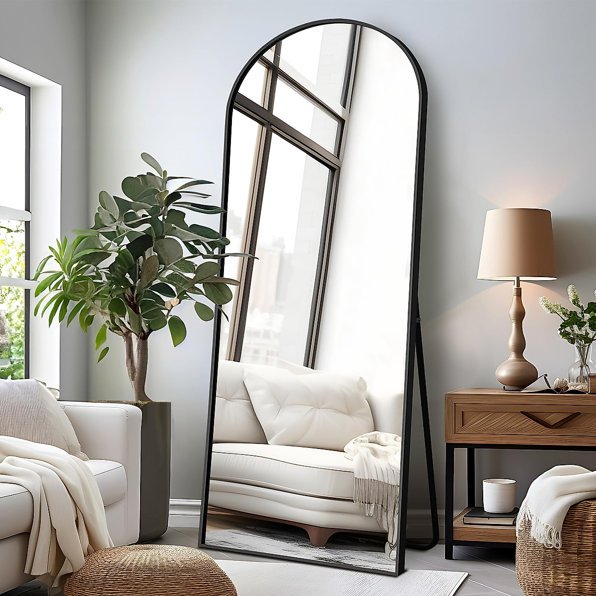 PexFix Arched Full Length Mirror, 64"x21" Floor Mirror Full Length, Full Body Mirror for Bedroom, Arched Full Length Wall Mirror with Aliuminum Alloy Frame, Black