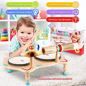 oathx Kids Drum Set All in One Montessori Musical Instruments Set Toddler Toys Natural Wooden Music Kit Baby Sensory Toys Months Birthday Gifts for Girls Boys
