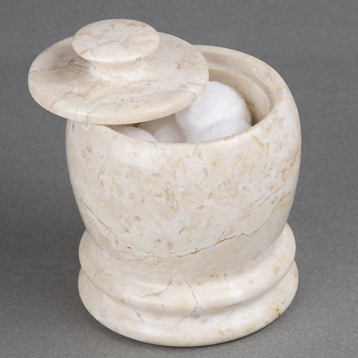 Creative Home 74198 Natural Champagne Marble Cotton Ball and Swab Holder, 3-5/8" Diam. x 4-3/4" H