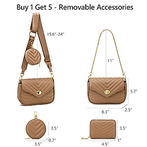 Brown Quilted Crossbody Shoulder Bag with Coin Purse - Lightweight Trendy Handbag for Women