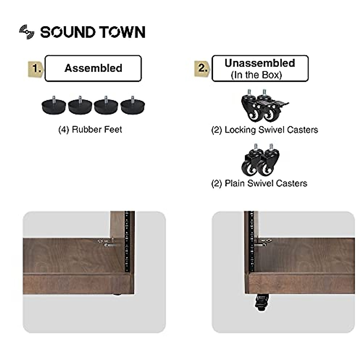 Sound Town 12U DIY Solid Baltic Birch Plywood Slanted Studio Rack with 12U Rack Space, Extra 2U Drawer, Rubber Feet, Casters, Weathered Brown (SDRK-12TBD2)