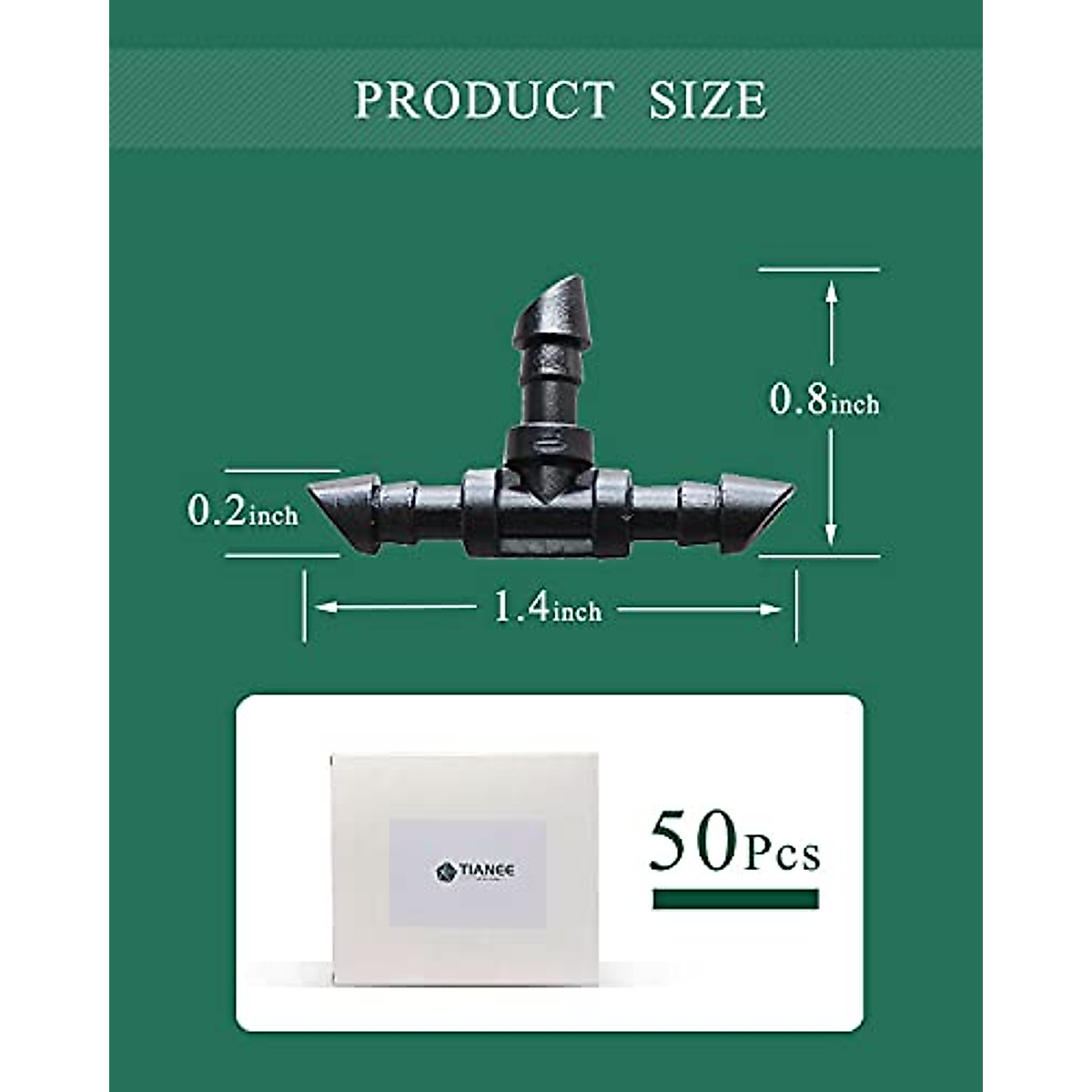 Irrigation Tubing Tee,Tee Connector for 1/4'' Drip Irrigation Tubing Parts drip Irrigation Fittings,Pack of 50