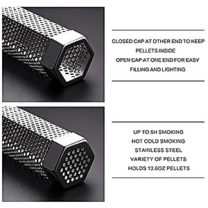 Pellet Smoker Tube DIMESHY for All Grill Electric, Charcoal, Gas Charcoal or Smokers, Cold or Hot Smoking- 12" 304Stainless Steel smoker Perfect for Smoking Cheese Nuts Steaks Fish Pork Beef