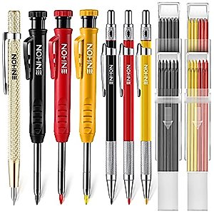 Mechanical Carpenter Pencils Set with Marker Refills and Carbide Scriber Tool, Solid Deep Hole Woodworking Pencils Marker Marking Tools with Built in Sharpener for Architect Construction