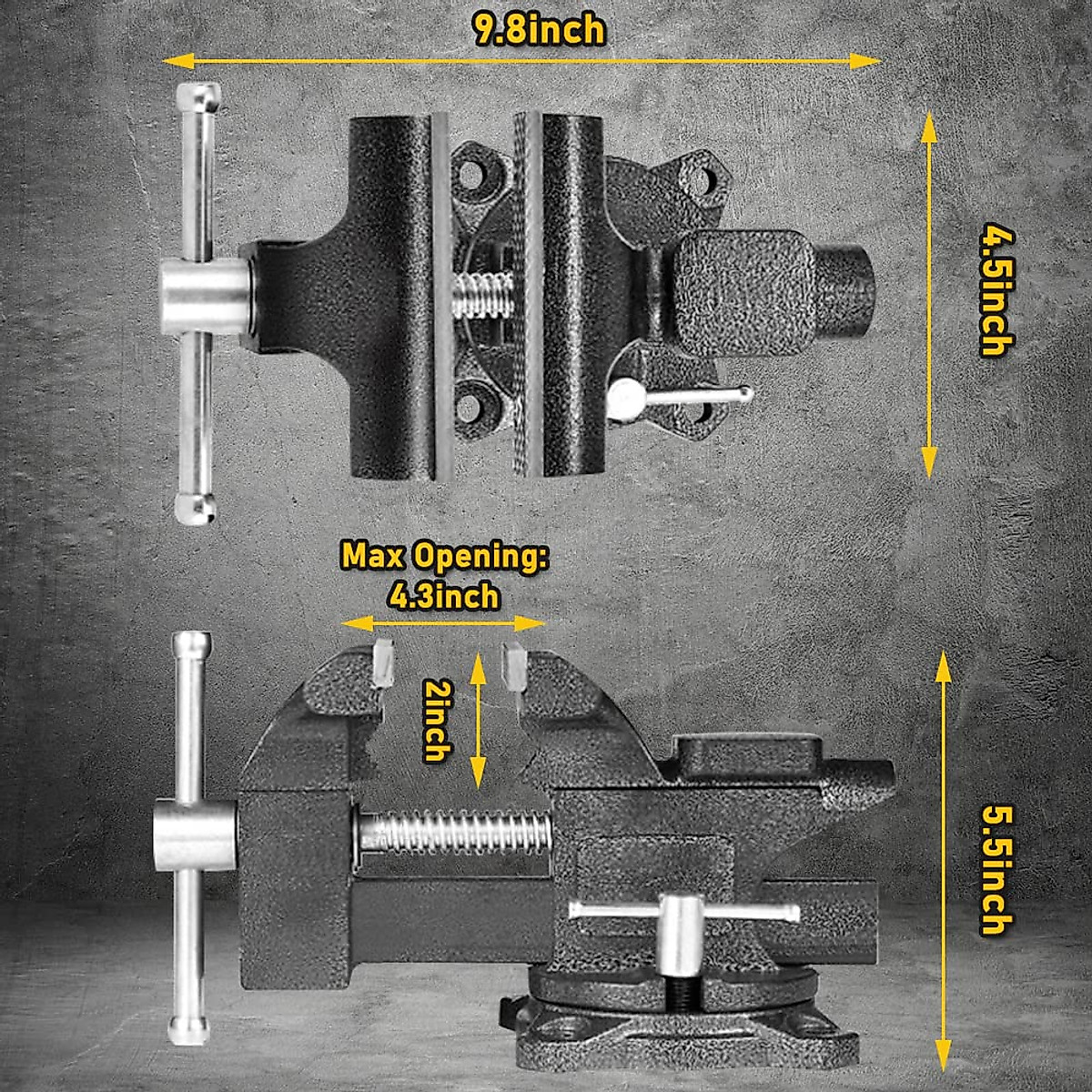 Bench Vise, 4-1/2" Heavy Duty Bench Vice, Vice for Workbench - Multi-jaw with Swivel Base - Table Vise with Anvil, Forged Steel Bench Pipe Home Vise for Woodworking,Home Workshop and DIY Jobs